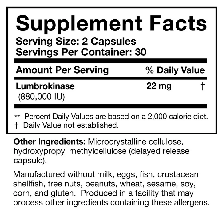 Lumbrokinase, 60 count – Aurora Health and Nutrition